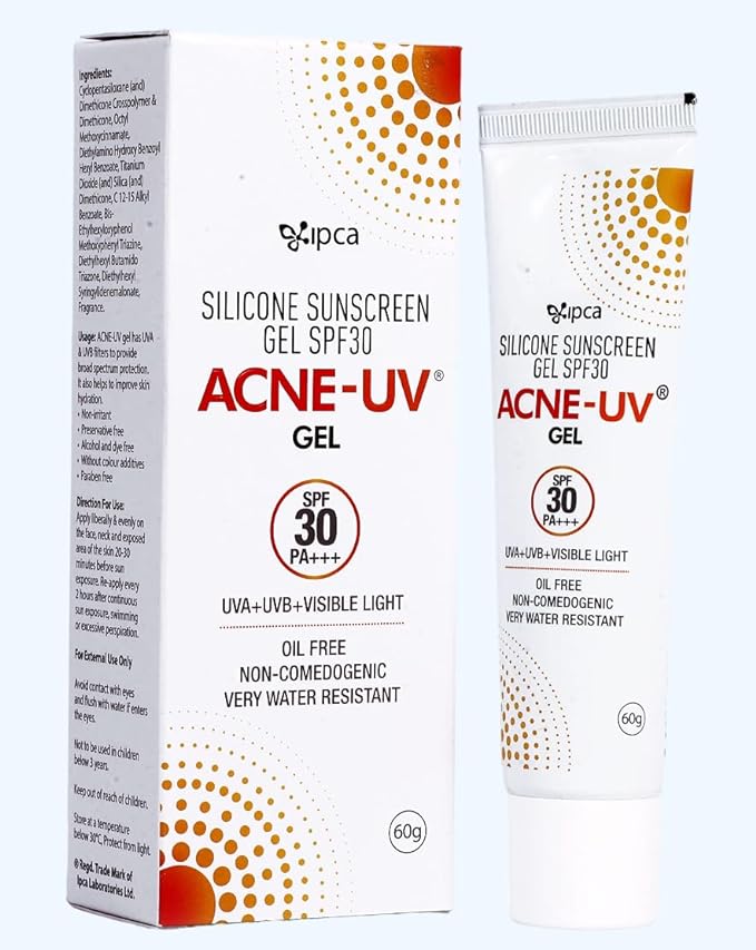 IPCA Acne UV SPF 30 (60GM) Silicone Sunscreen Gel PA+++ With Broad Spectrum UVA/UVB Protection ...