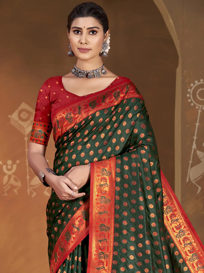 Deeva Sarees Dark Green Silk Saree – PUSHMYCART