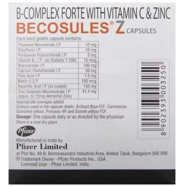Becosules Z Capsule with Vitamin B Complex Vitamin C & Zinc – PUSHMYCART