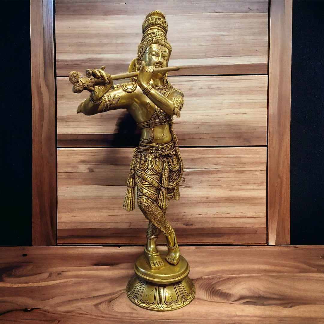 Tamas Brass Lord Krishna Kishan Gopal Murti Statue/Idol (Golden) (24 ...