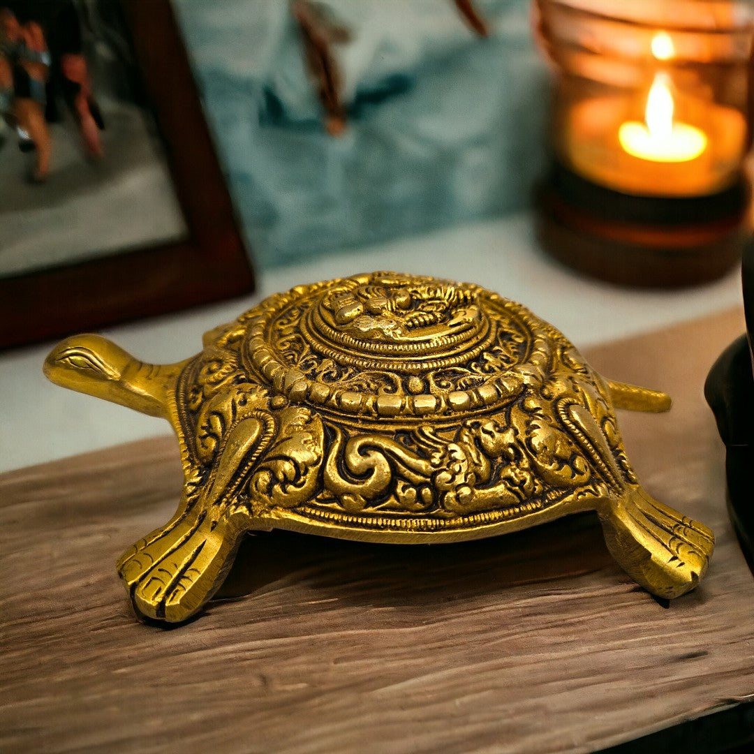 Tamas Brass Kurma Avatar Good Luck Tortoise Statue (Golden) Height: 2 ...