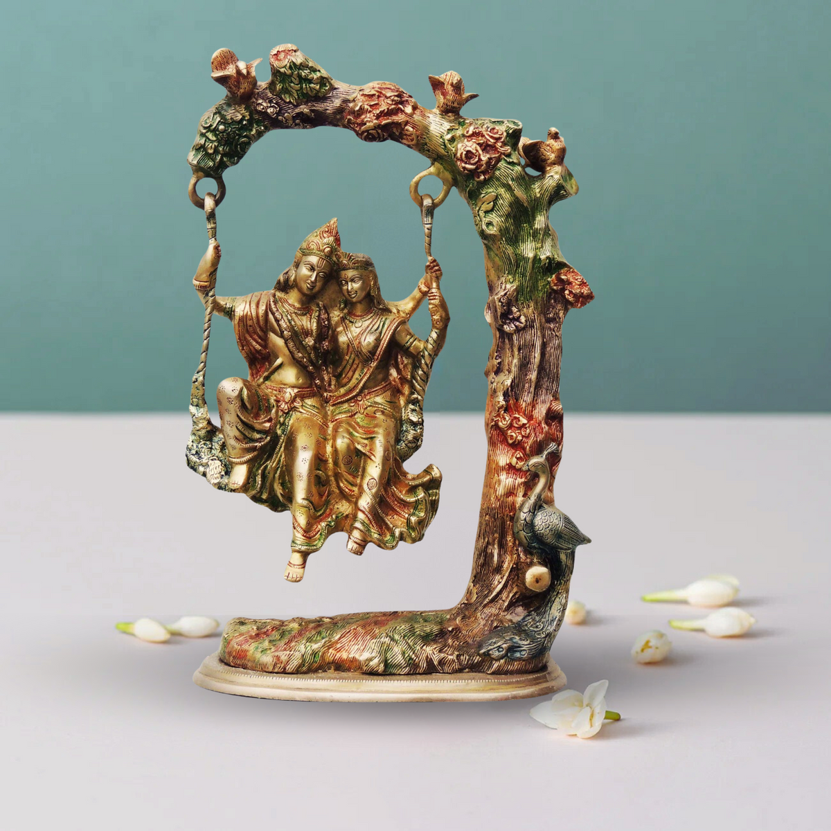 Brass Radha Krishna Jhula Colour God Idol 16.154Kg – PUSHMYCART