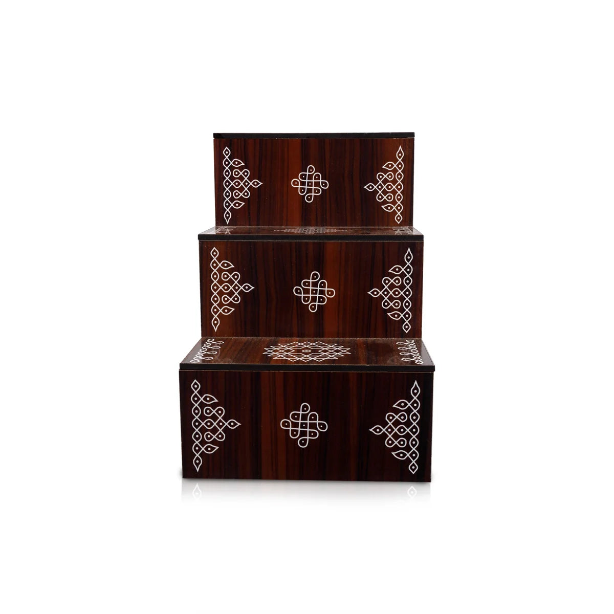Kolam Design Golu Stand - 8 x 7.5 x 5.5 Inches | Wooden Golu Padi/ Diya ...