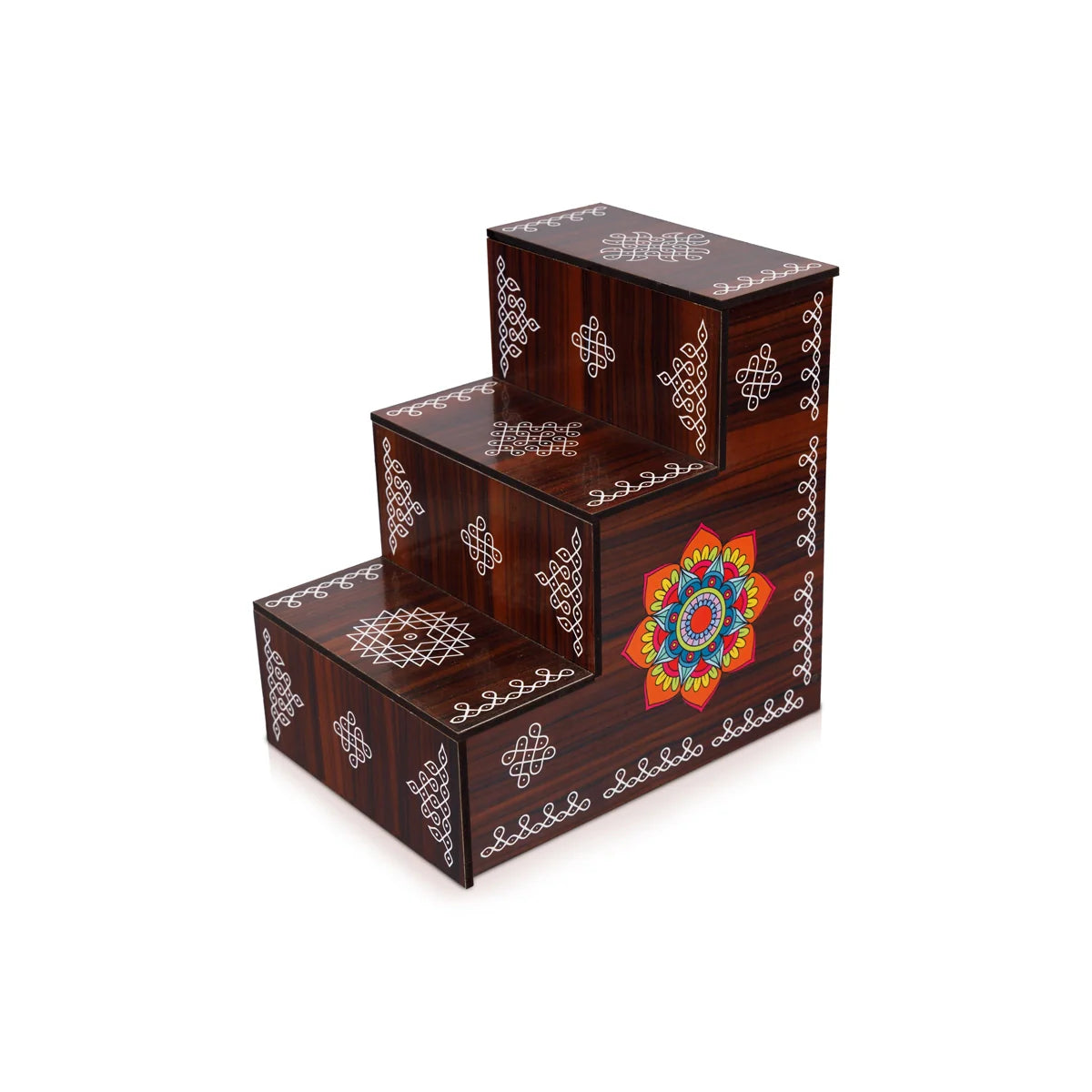 Kolam Design Golu Stand - 8 x 7.5 x 5.5 Inches | Wooden Golu Padi/ Diya ...
