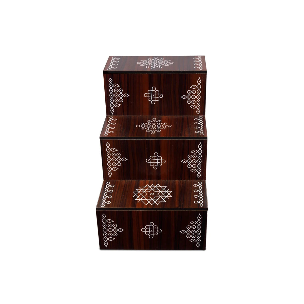 Kolam Design Golu Stand - 8 x 7.5 x 5.5 Inches | Wooden Golu Padi/ Diya ...