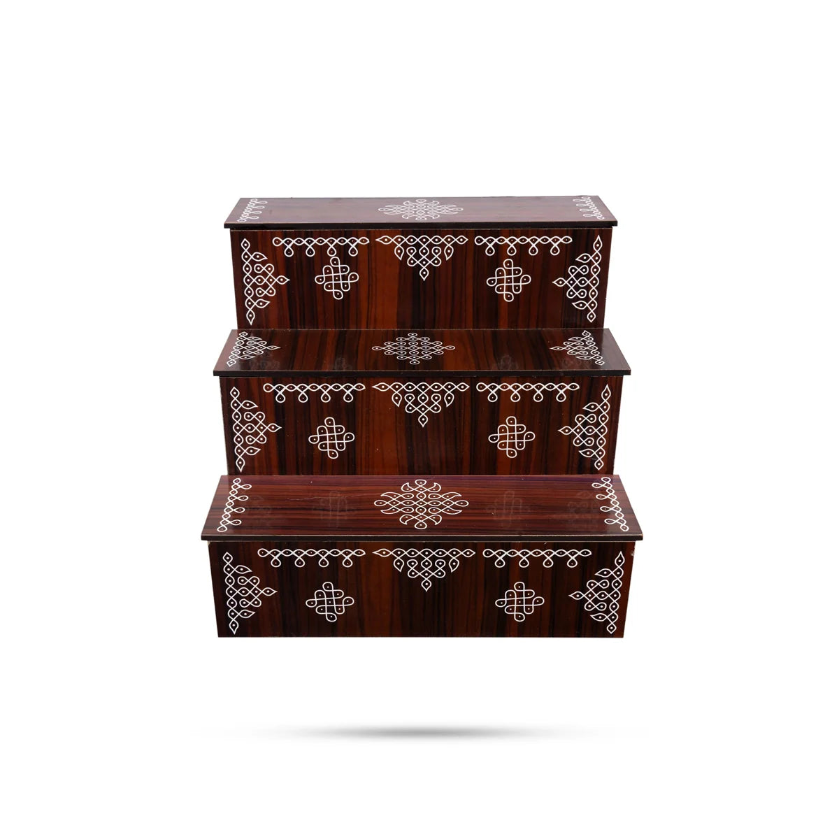 Kolam Design Golu Stand - 8 x 7.5 x 9 Inches | Wooden Golu Padi/ Diya ...