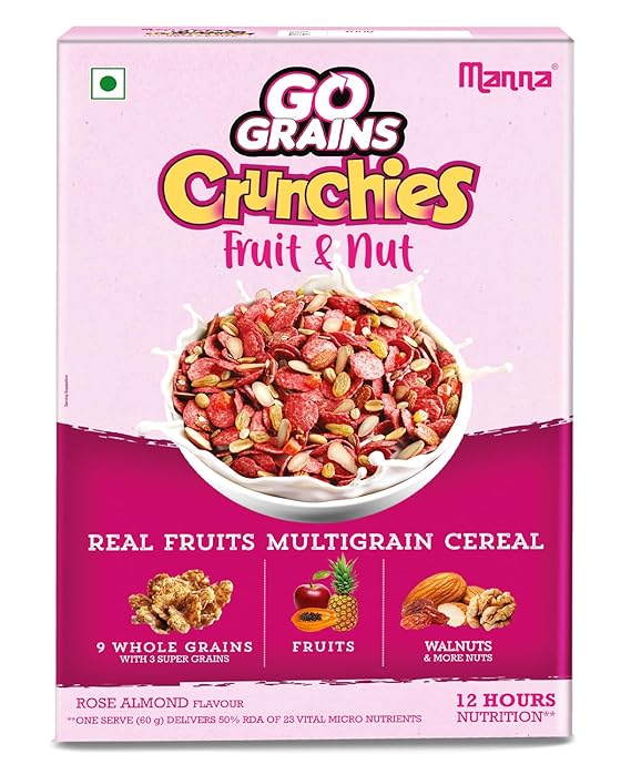 Manna Go Grains Crunchies, Rose Almond. Multigrain Breakfast Cereal fo ...