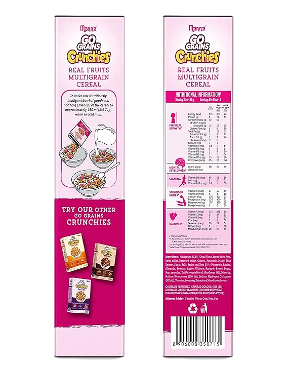 Manna Go Grains Crunchies, Rose Almond. Multigrain Breakfast Cereal fo ...