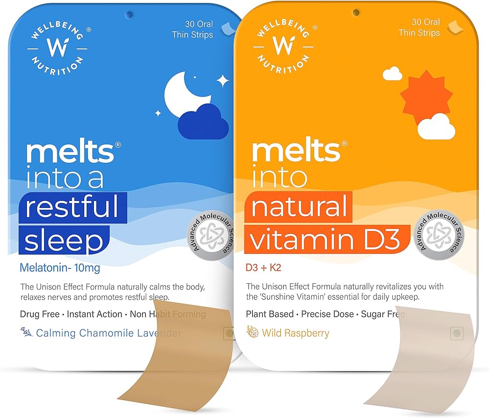 Wellbeing Nutrition Melts Restful Sleep, Plant Based Melatonin 5mg wit ...