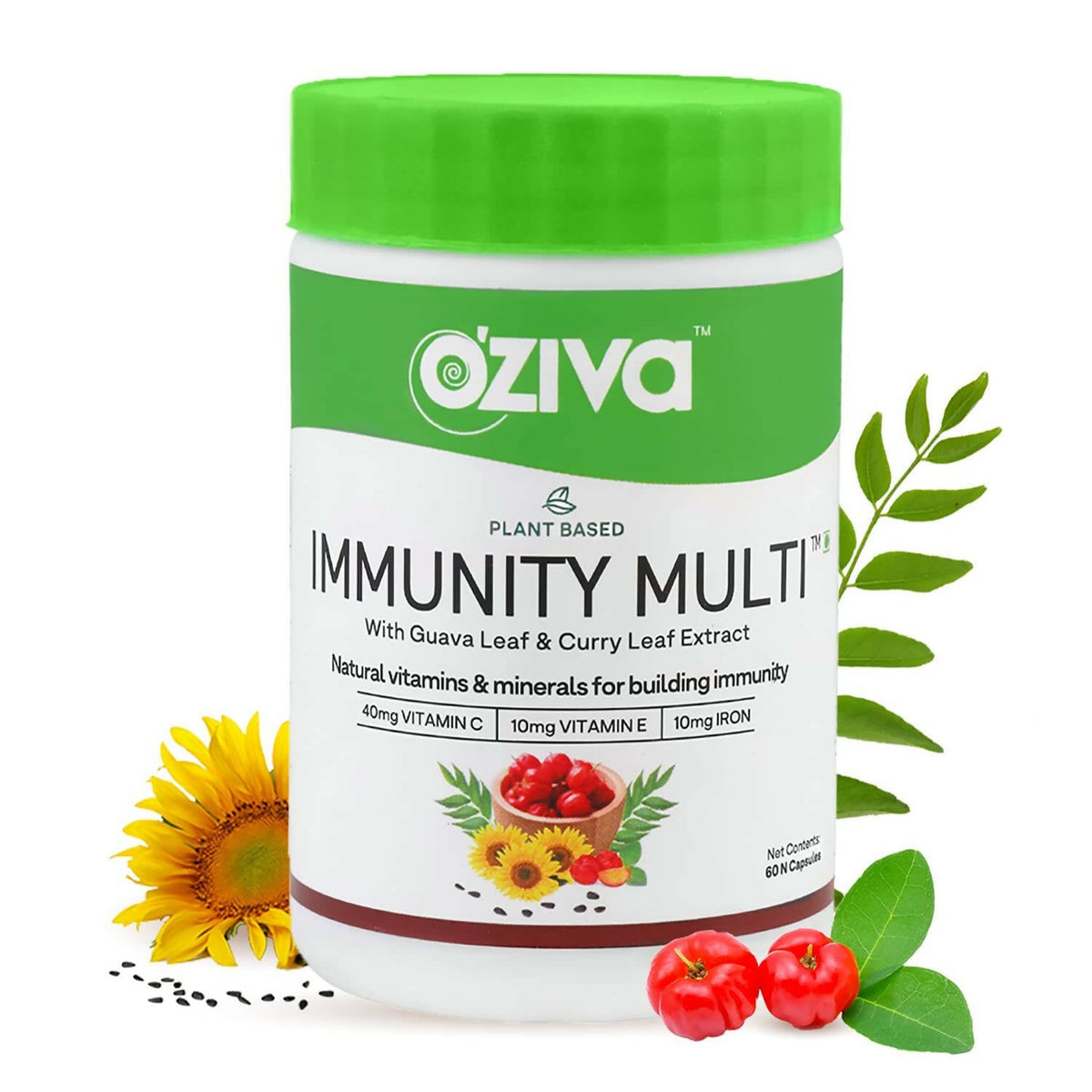 OZiva Plant Based Immunity Multivitamin with Guava Leaf & Curry Leaf E ...