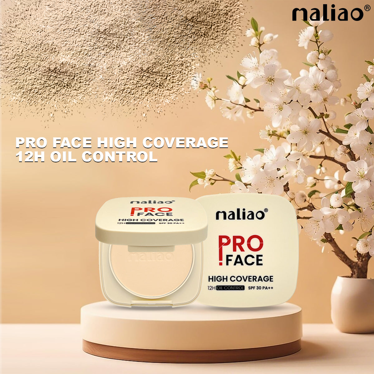 Maliao Pro Face High Coverage Compact Powder - 12H Oil Control, SPF 30 PA++, Long-Lasting Matte ...