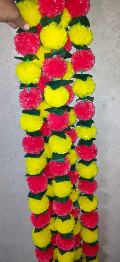 Spl Red + Leaf + Yellow Genda Phool Artificial Mala – PUSHMYCART