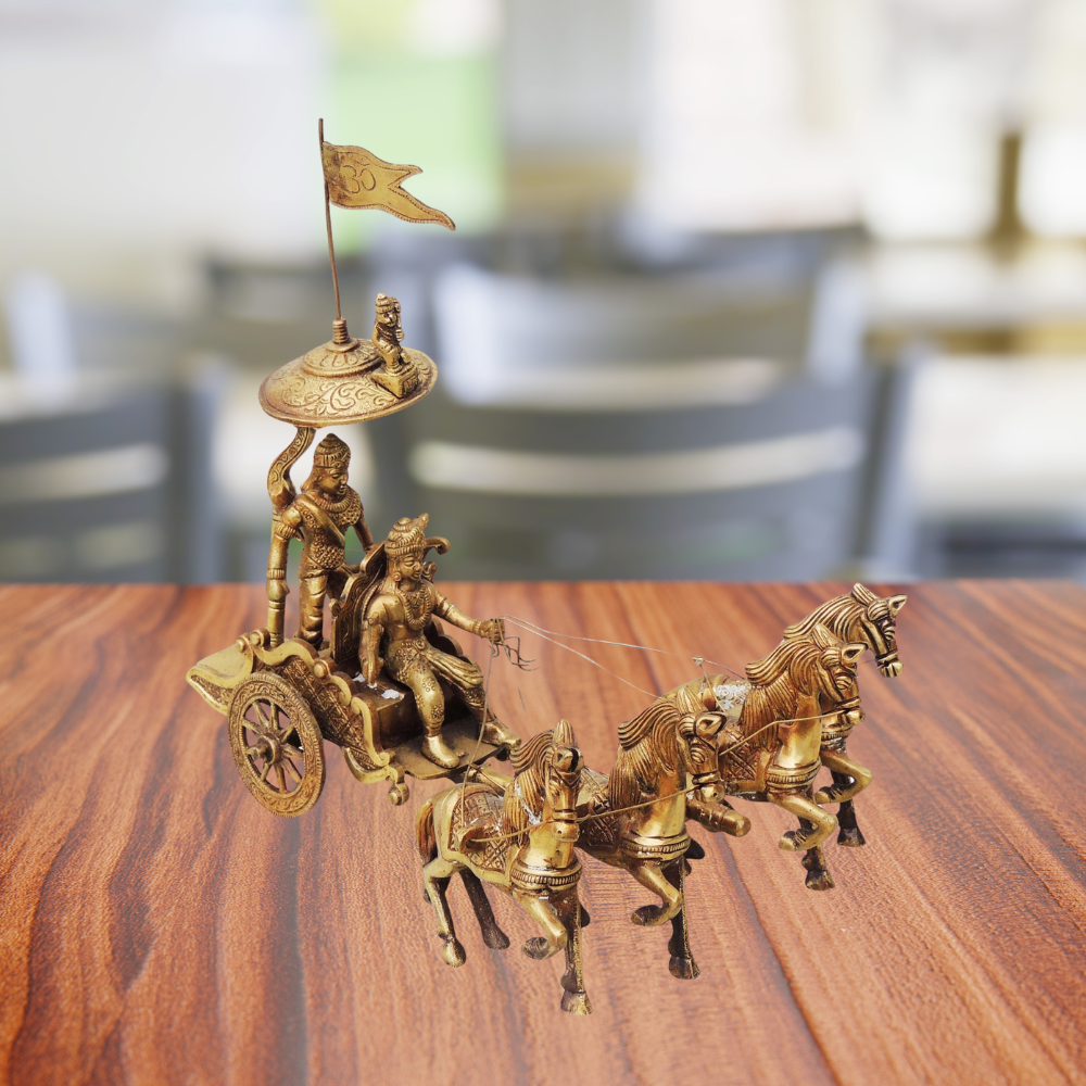 Brass Arjun Rath Statue 1.32kg – PUSHMYCART