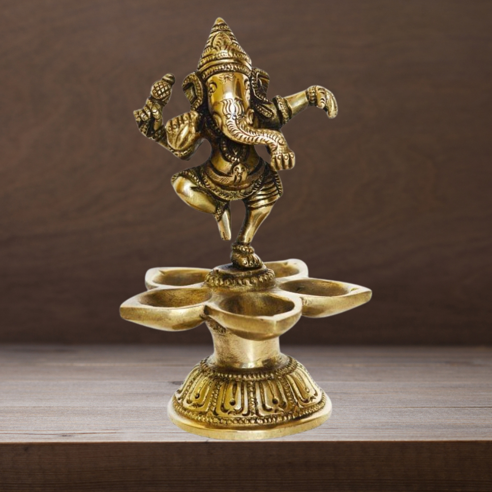 Brass Dancing Ganesh Lamp Deepak 5 Wicks 0.6kg – PUSHMYCART
