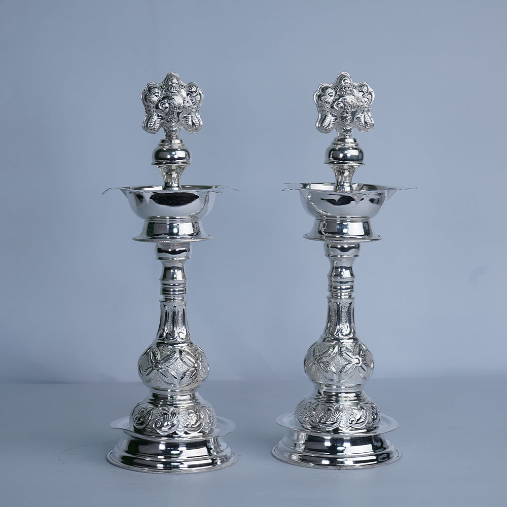 Pure Silver Shanku Chakra Lamp Stand Pair 403.2g – PUSHMYCART