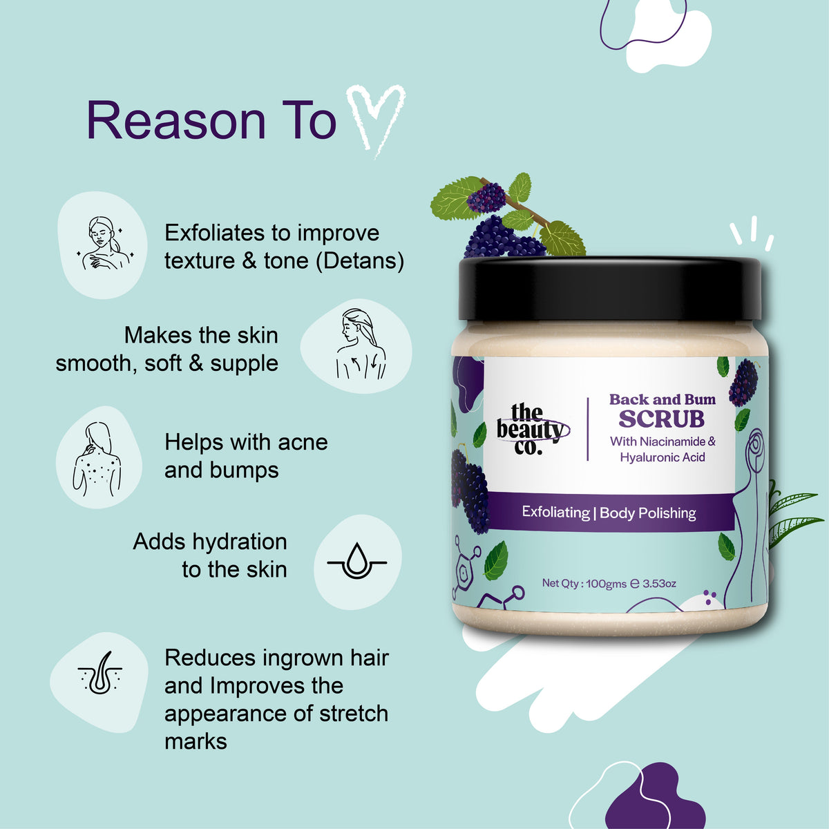 the beauty co Back and Bum Scrub For Exfoliating and Body Polishing ...