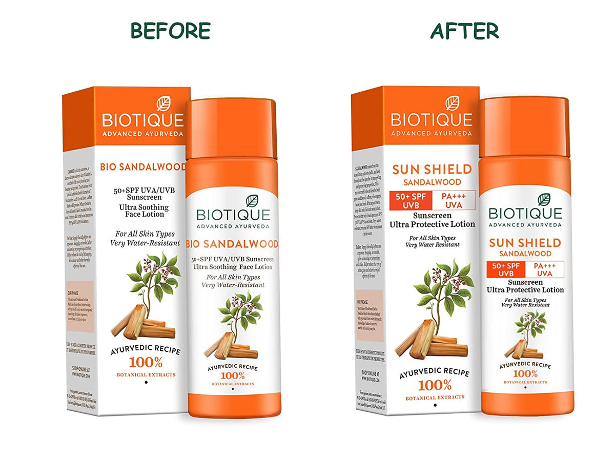Biotique Advanced Ayurveda Sun Shield sandalwood 50+SPF UVB Sunscreen ...