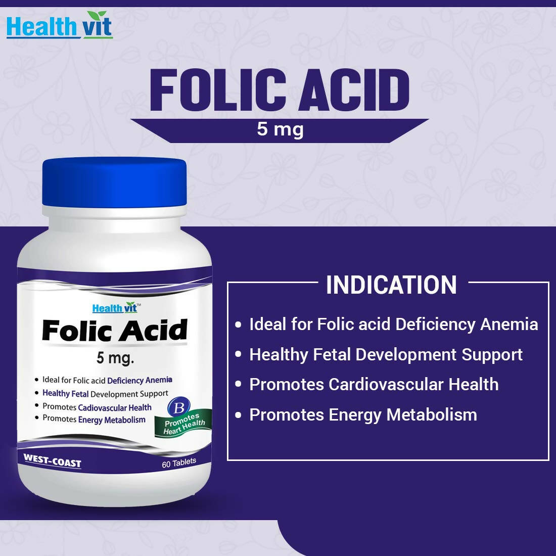 Healthvit Folic Acid 5mg Tablets for Folic acid – PUSHMYCART