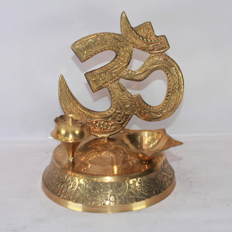 Brass OM Symbol with Diya or Agarbatti Stand 232g – PUSHMYCART