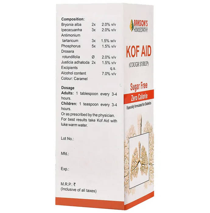 Bakson's Homeopathy Kof Aid Syrup Sugar Free – PUSHMYCART