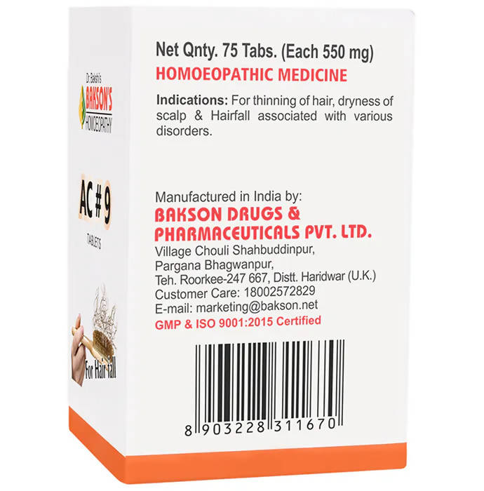Bakson's Homeopathy AC#9 Tablets – PUSHMYCART